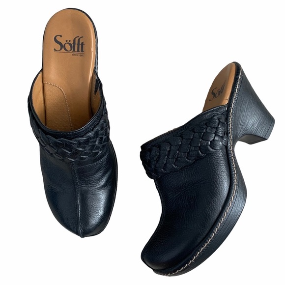 Sofft | Shoes | Sofft Black Leather Woven Braid Sandal Clog Mule | Poshmark
